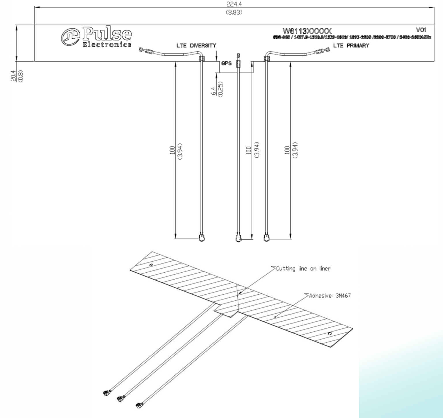 LTE Main & Diversity & GNSS Triple Port u.FL Antenna - 100mm - Sixfab
